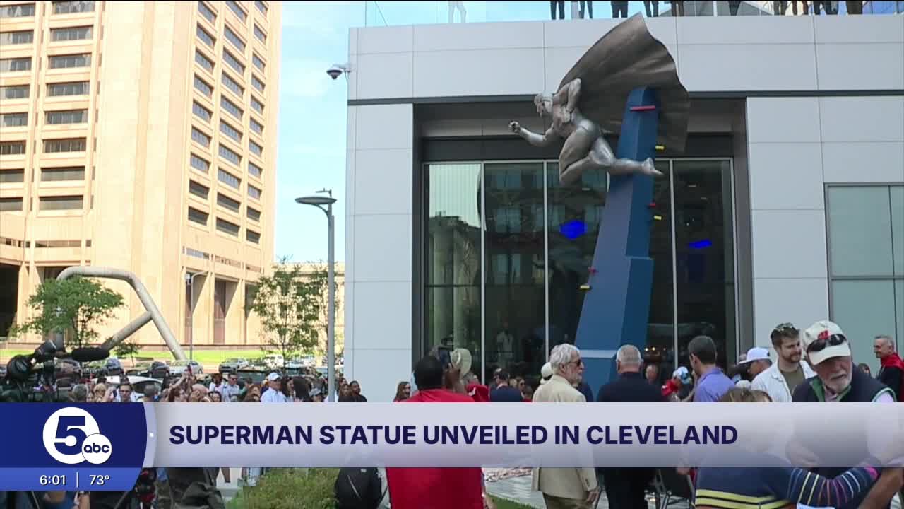 Up, up and on display: Superman statue unveiled in new tribute plaza