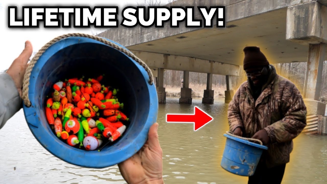 Fisherman finds lifetime supply of lost bobbers in highway creek