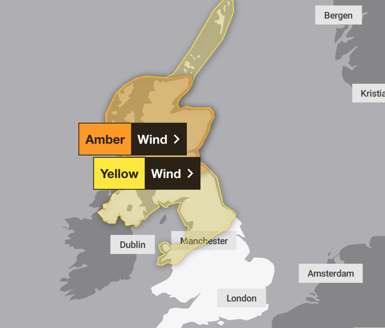 Met Office maps Storm Floris weather warnings as 90mph winds hit UK