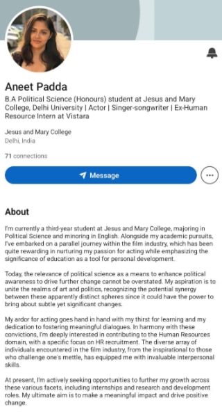 Looks like one of us: Aneet Padda's LinkedIn profile garners praise from fans