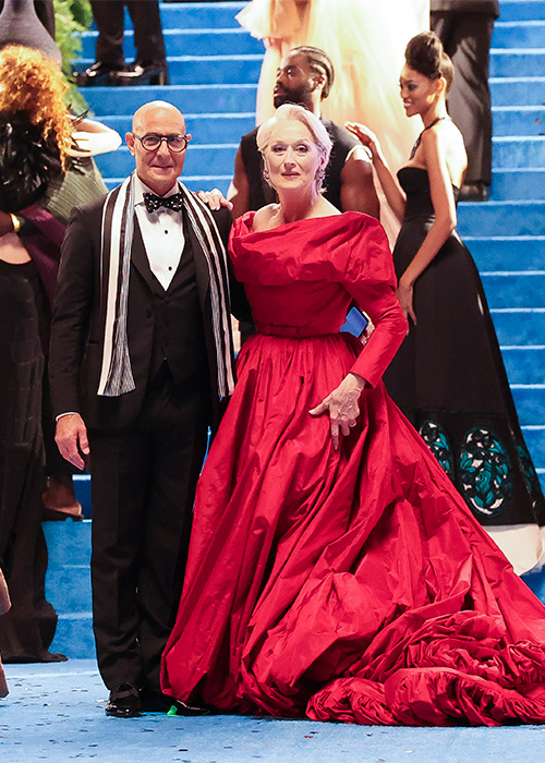Pics: Lady in red Meryl Streep turns heads on the set for Devil Wears Prada 2