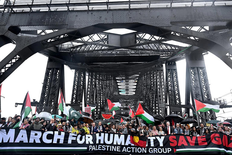Tens of thousands join pro-Palestinian march over Sydney Harbour Bridge