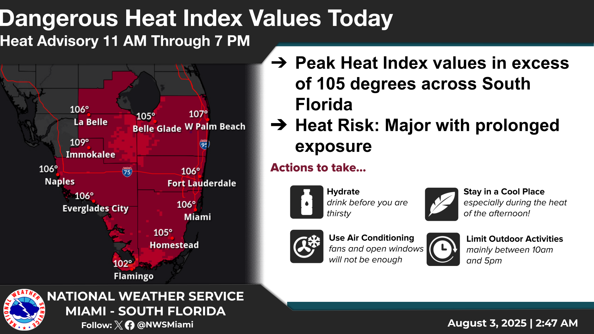 Weather Service issues heat advisory for South Florida; index temp may hit 107 in WPB