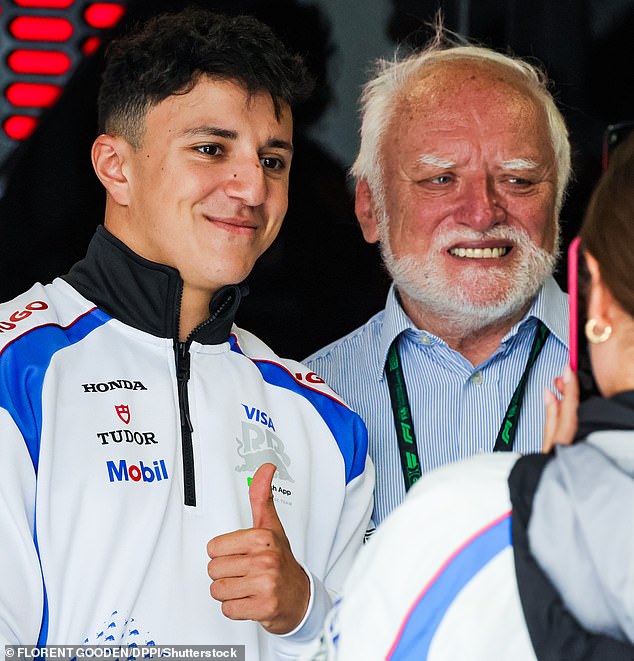 Pictured: Meme sensation 'Hide the Pain Harold' poses with F1 drivers ...