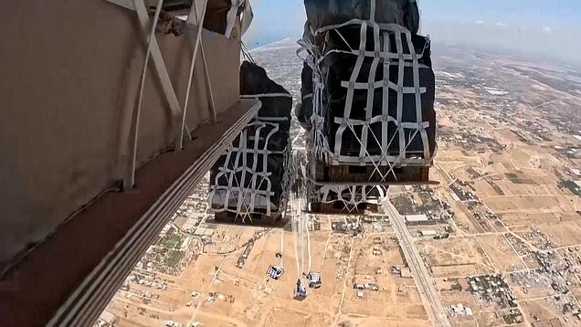 Belgium's air force shows POV of dropping aid into Gaza