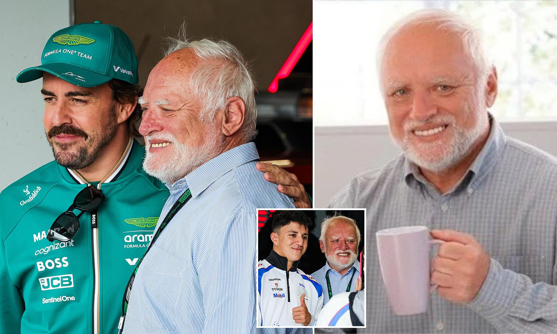 Pictured: Meme sensation 'Hide the Pain Harold' poses with F1 drivers ...