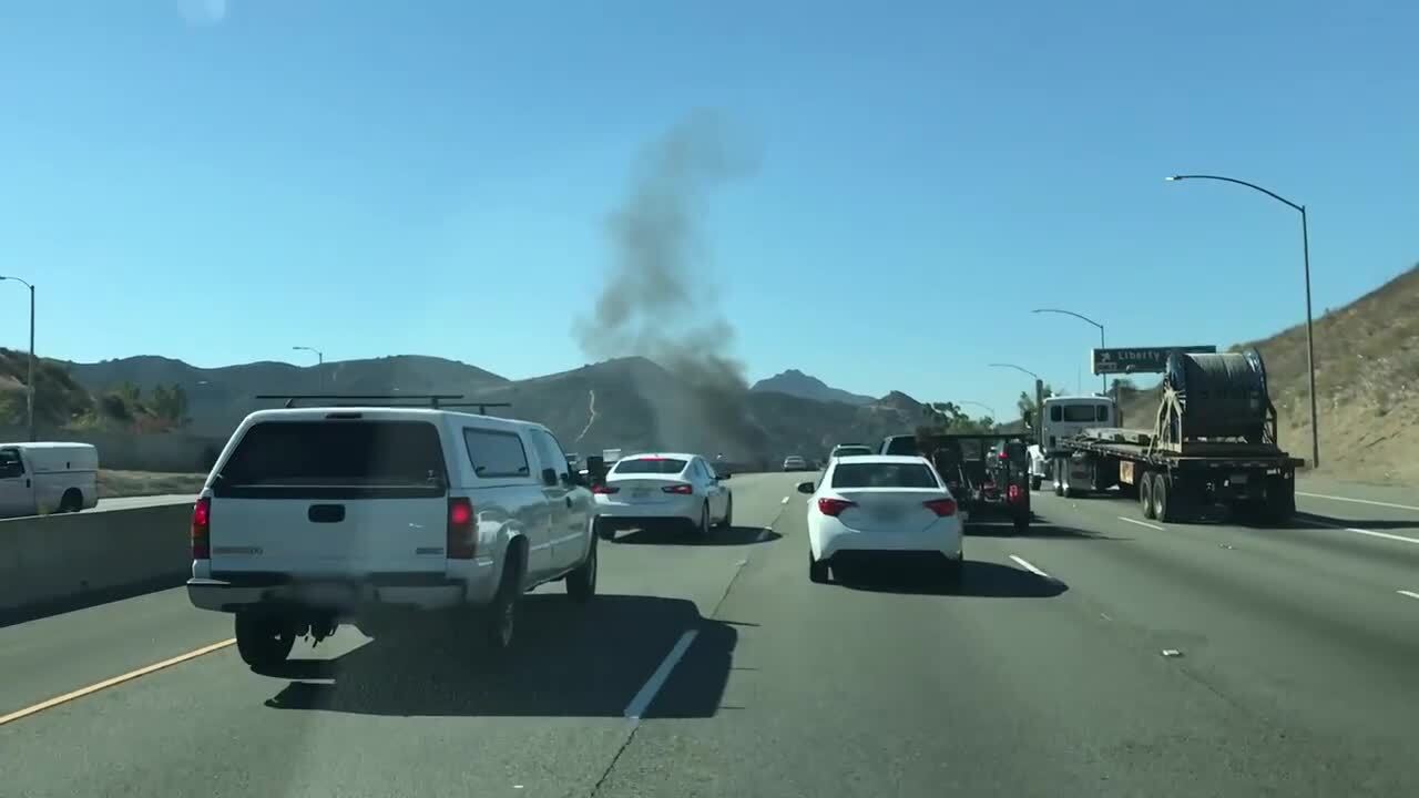 Plane Crashes and Catches Fire on California Highway