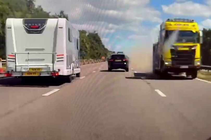 Video shows lorry inches from head-on smash after careering onto wrong ...