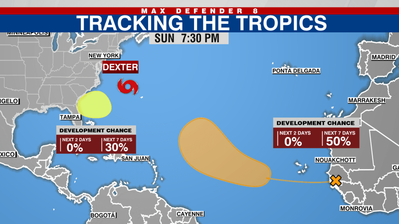 Tropical Storm Dexter forms off the U.S. Coast, 2 disturbances in ...