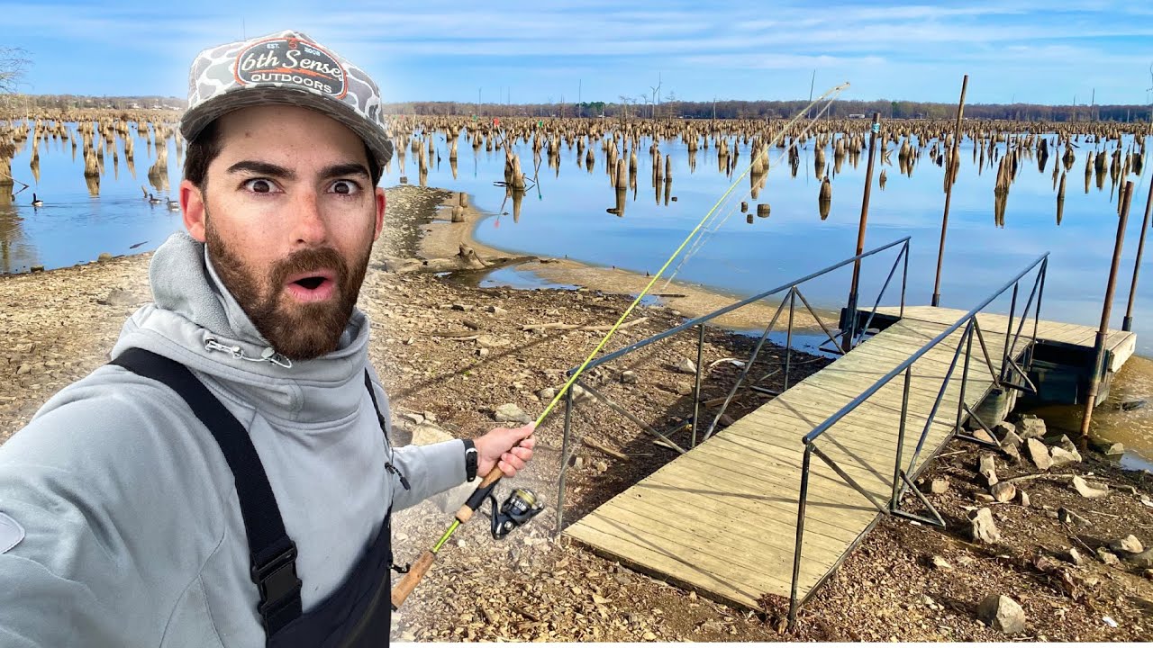 Eating everything caught from bank of draining lake fried fish