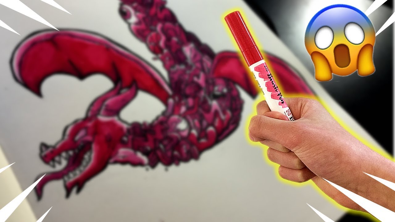 Drawing with One Red Marker – Stylized Dragon Illustration