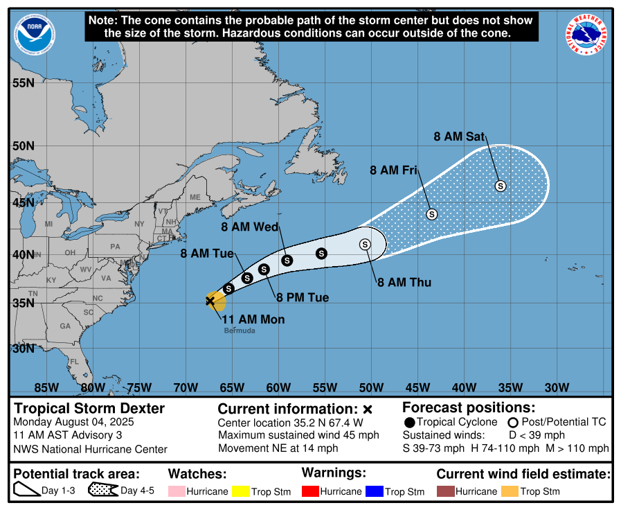 Tropical Storm Dexter forms in the Atlantic. Is it expected to make ...