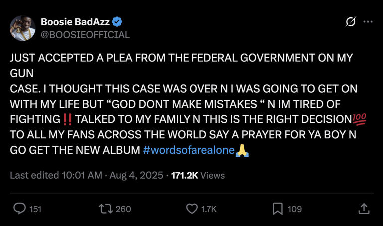 Boosie Badazz Accepts Plea Deal Years After Thinking Gun Case 'Was Over'