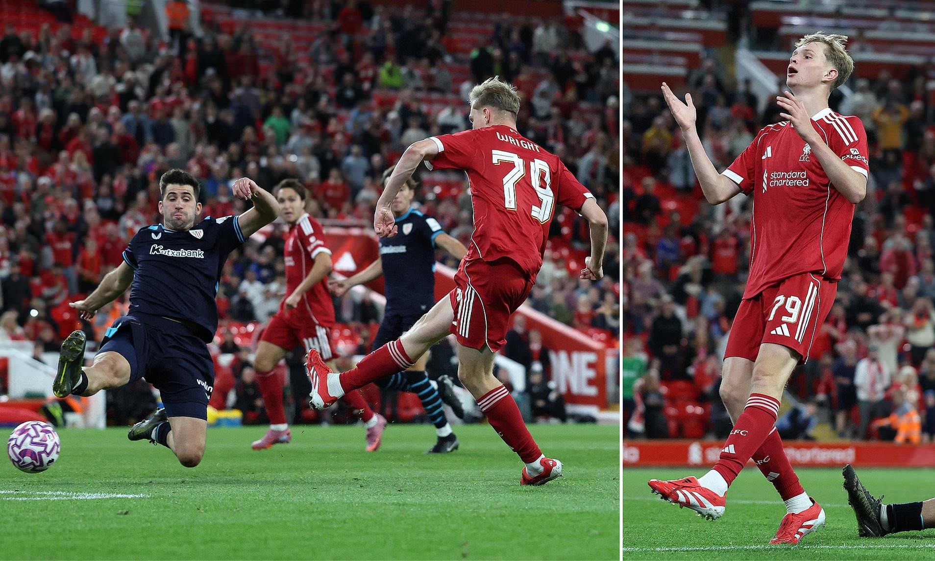 Will Wright, 17, almost caps dream Liverpool debut with an Anfield goal