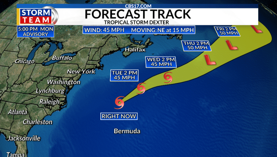 Tropical Storm Dexter moves away from NC, New area being watched off ...