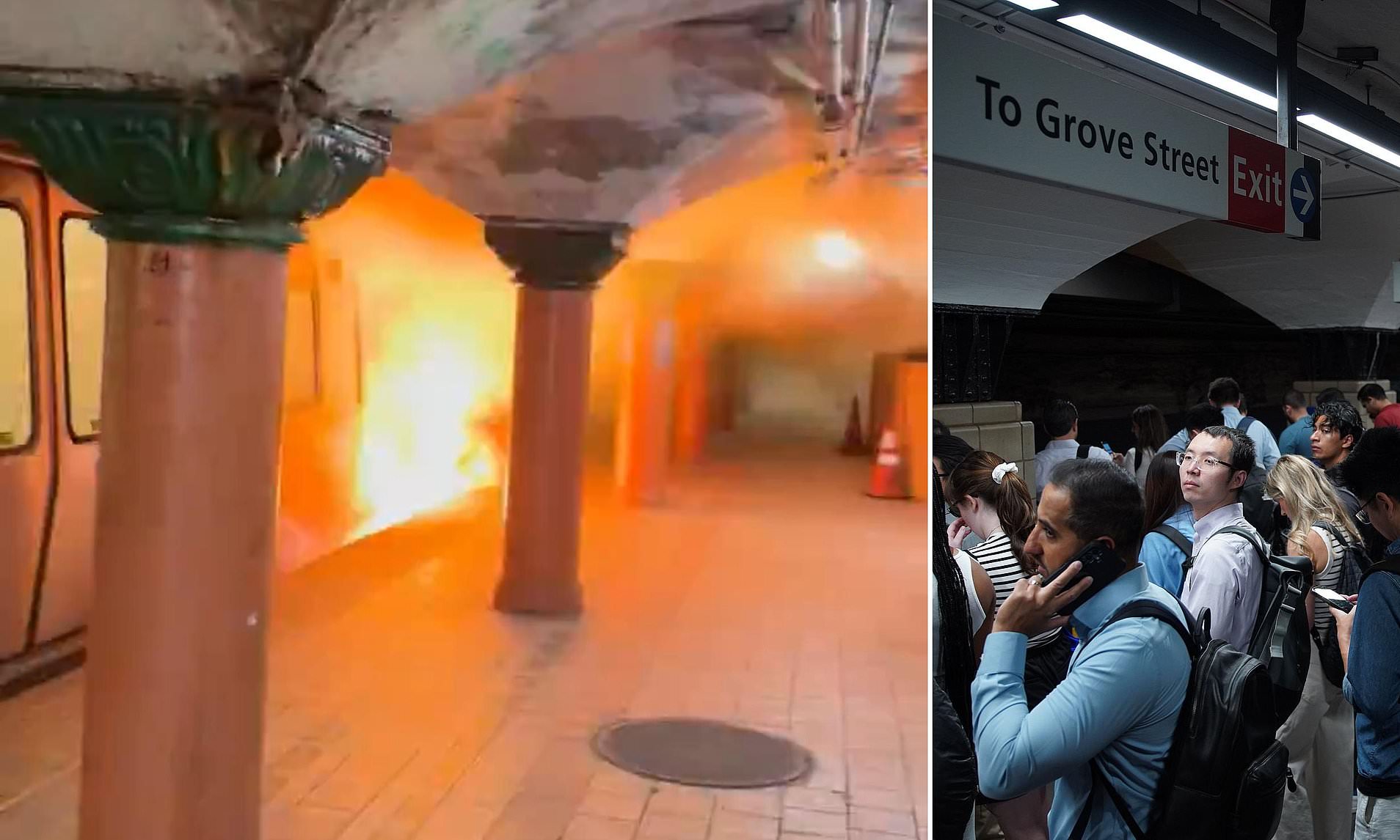 Terrifying moment panicked passengers flee subway after fire breaks out ...