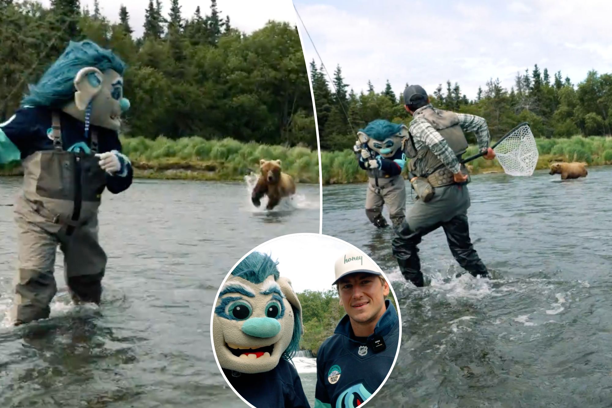Kraken forward John Hayden, mascot Buoy charged by grizzly bear while ...