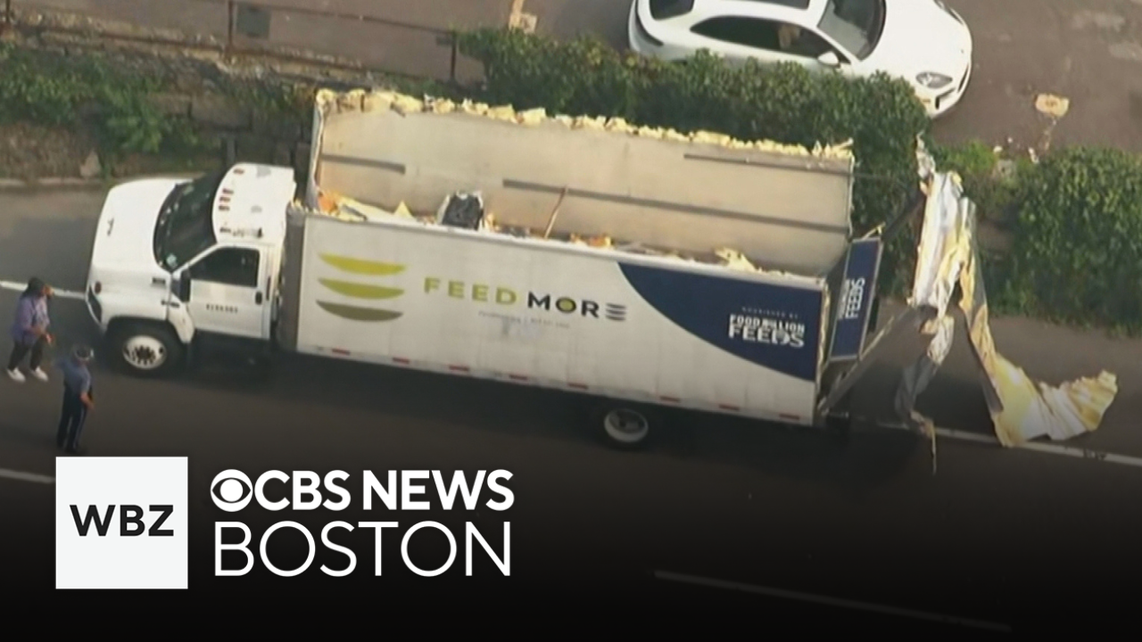 Roof ripped off truck after hitting bridge on Storrow Drive