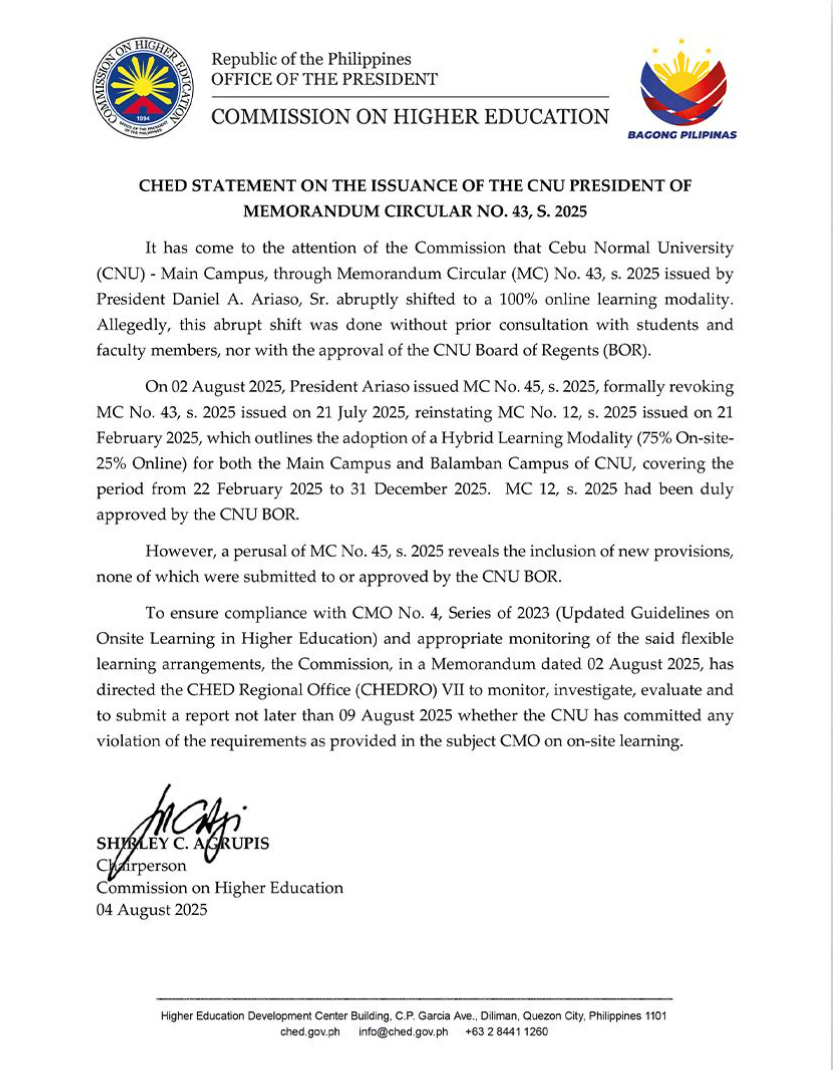 CHED flags Cebu University