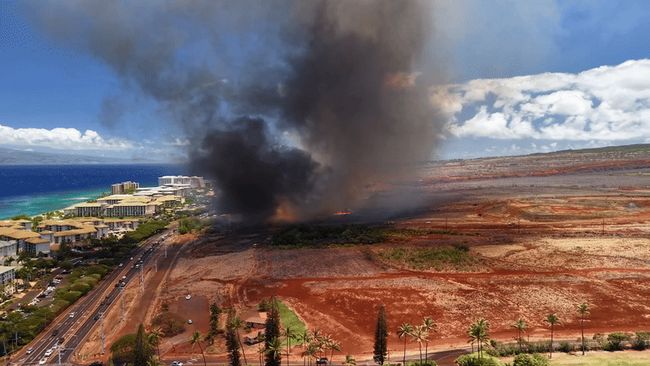 Drone Footage Shows Thick Smoke Rising From Maui Wildfire