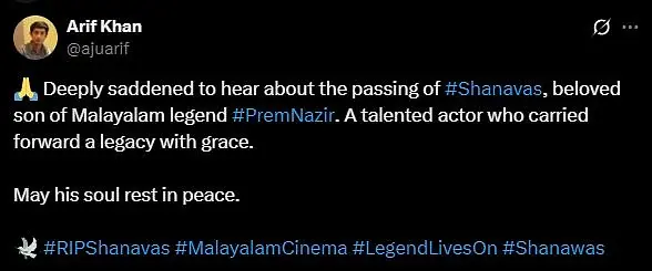 Malayalam Actor Shanawas, Son Of Legendary Actor Prem Nazir, Passes Away
