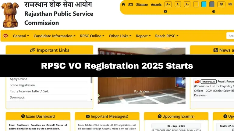 RPSC VO Recruitment 2025: Registration Window For 1100 Posts Opens; Check Details Here