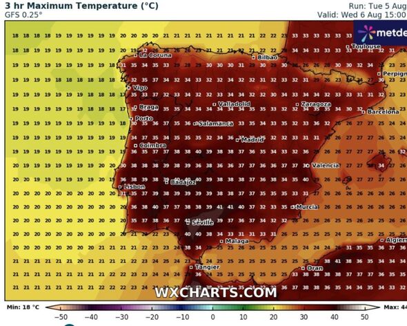 Spain weather maps turn volcanic red as 41C scorcher to hit in hours ...