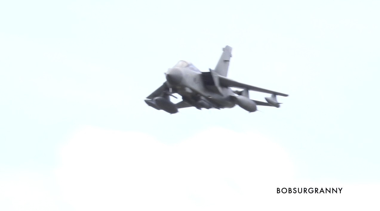 RAF Tornado GR4 Swept-Wing Flyby Through Mach Loop