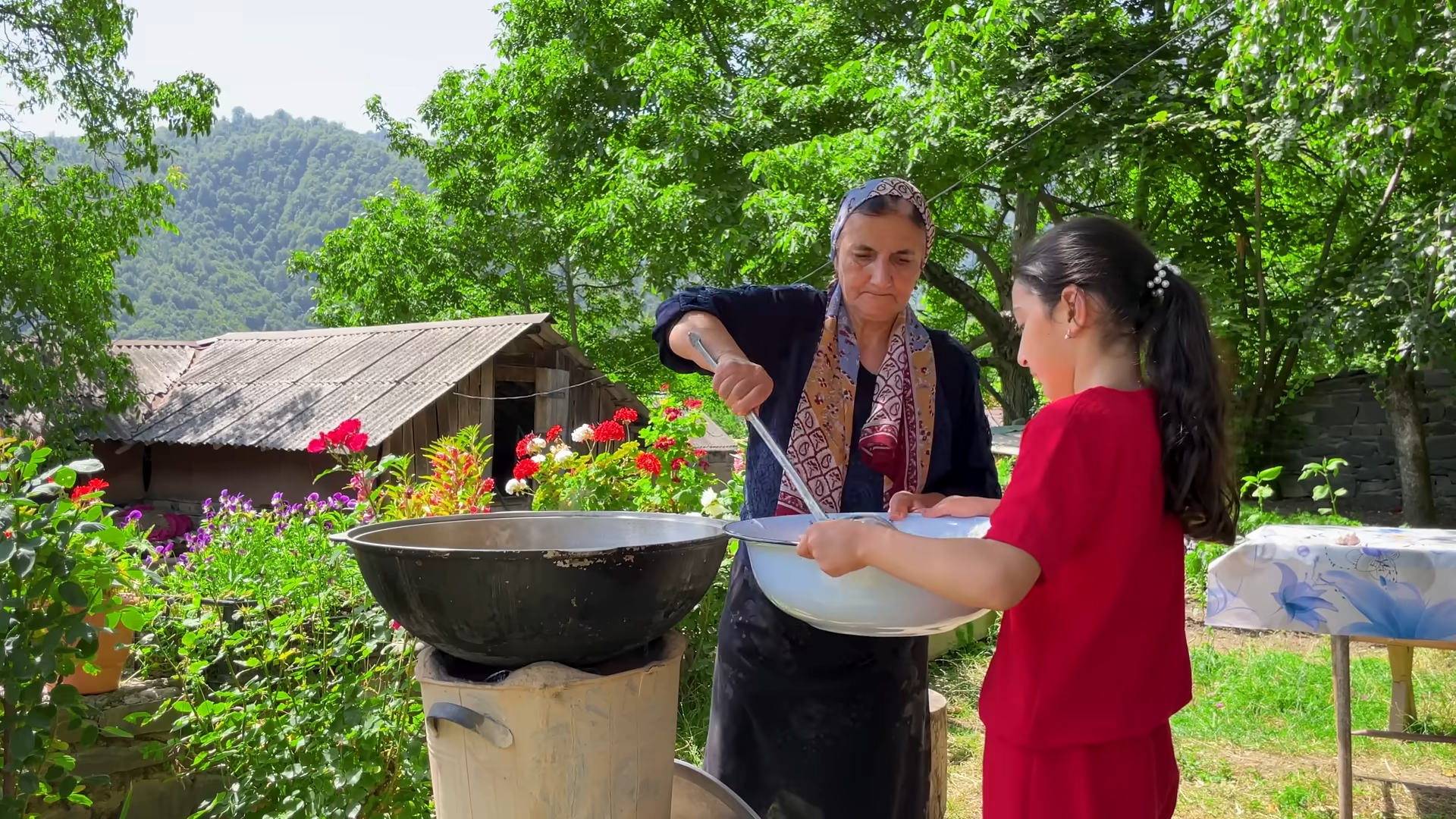 Ancient pilaf recipe cooked in a village cauldron