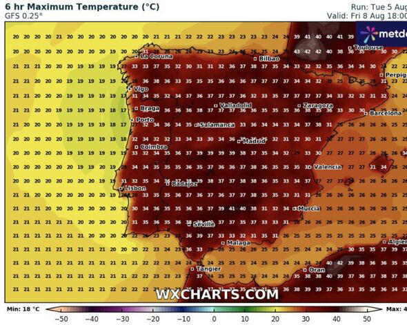 Spain weather maps turn volcanic red as 41C scorcher to hit in hours ...