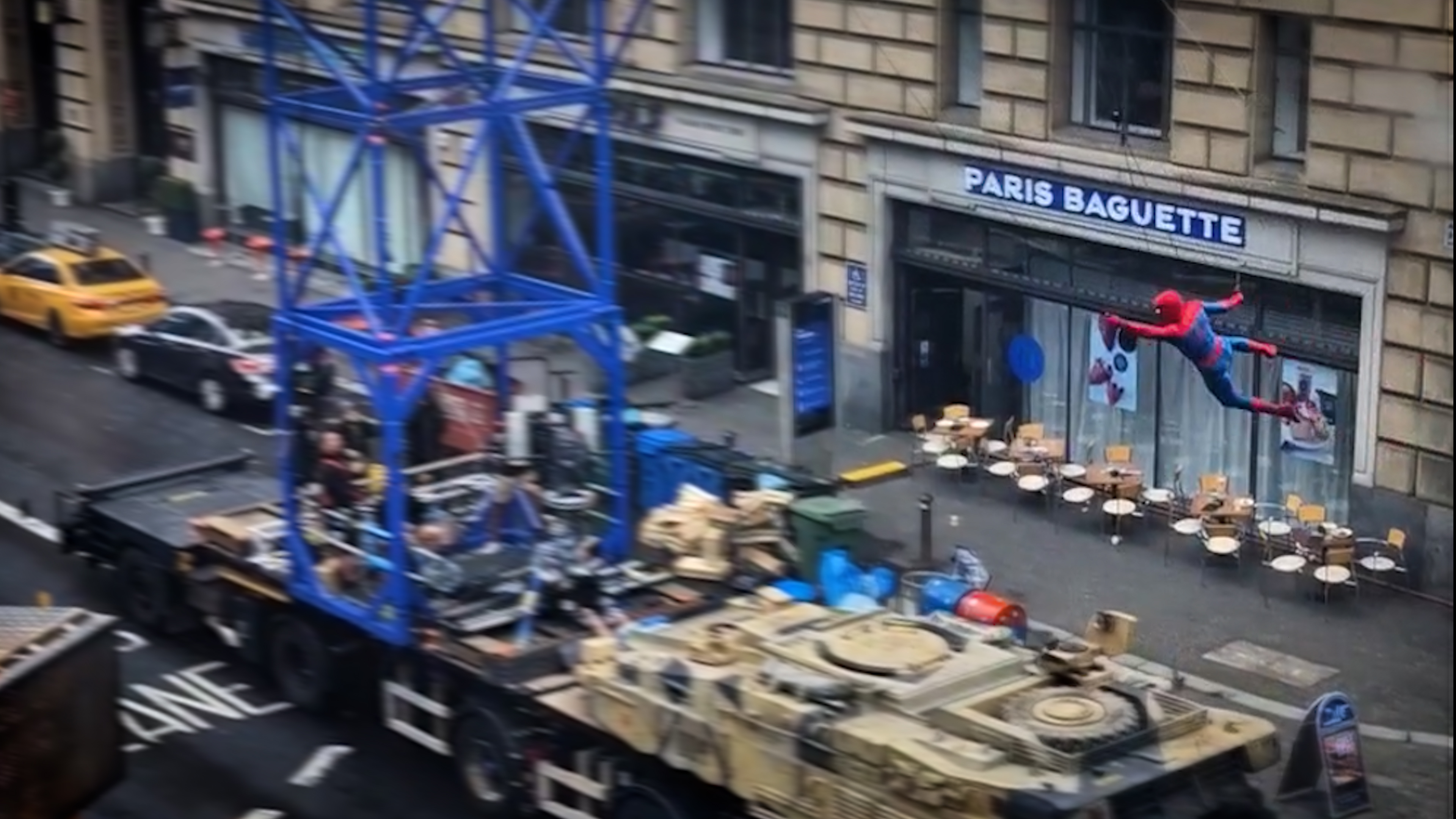 Spider-Man appears to leap from building to building while filming new ...