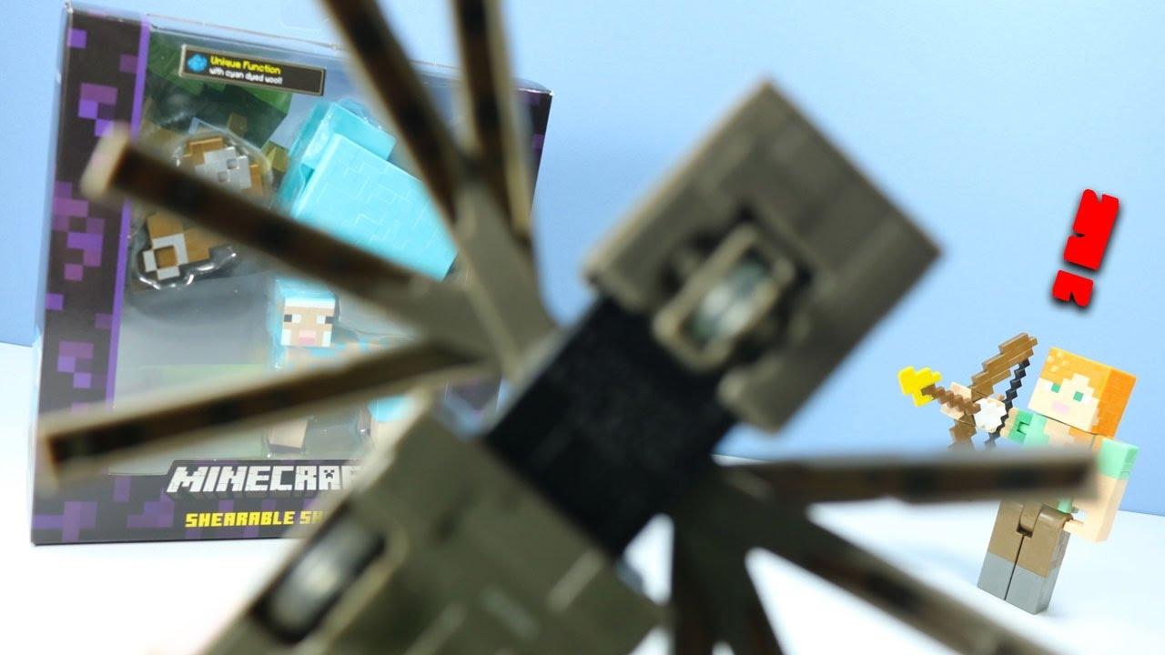 Minecraft Survival Mode Figures Toys Crawling Spider Alex & Cyan Sheep