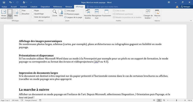 Comment mettre des pages d'un document Word en mode paysage