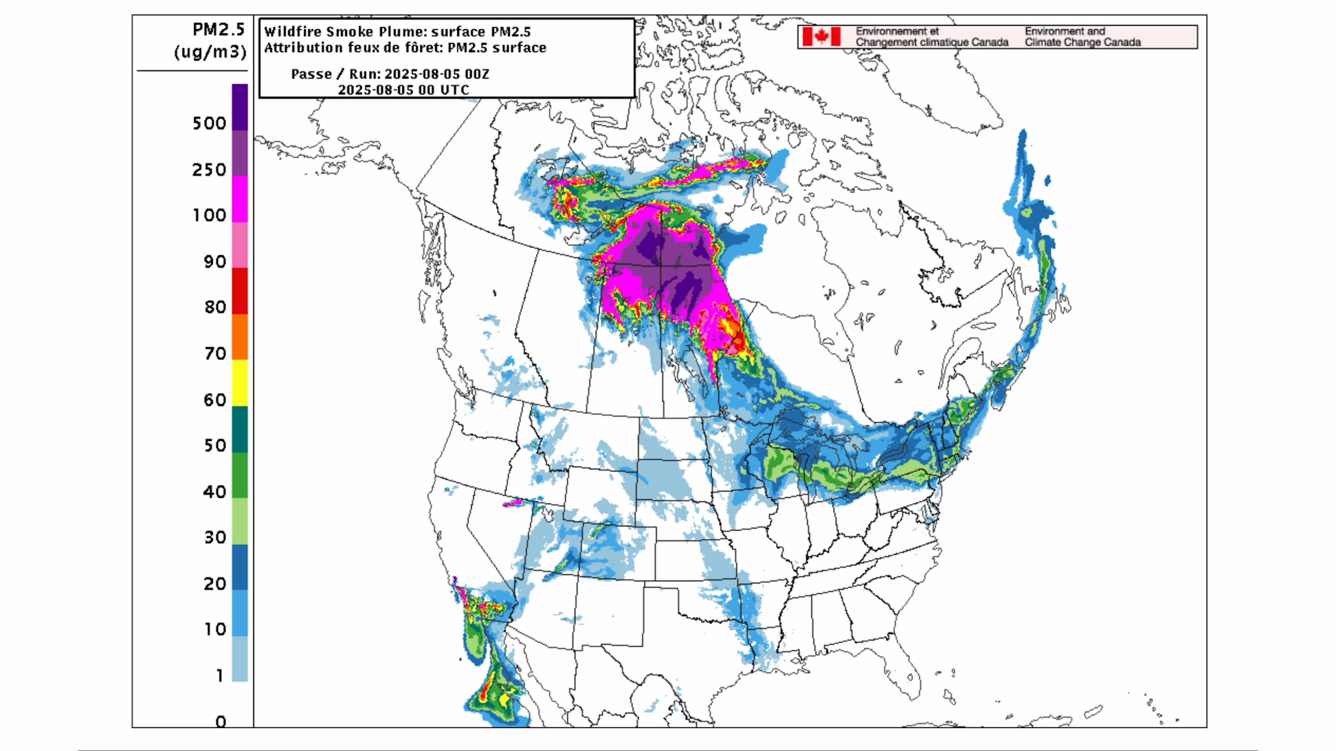 Government map shows wildfire smoke moving northeast