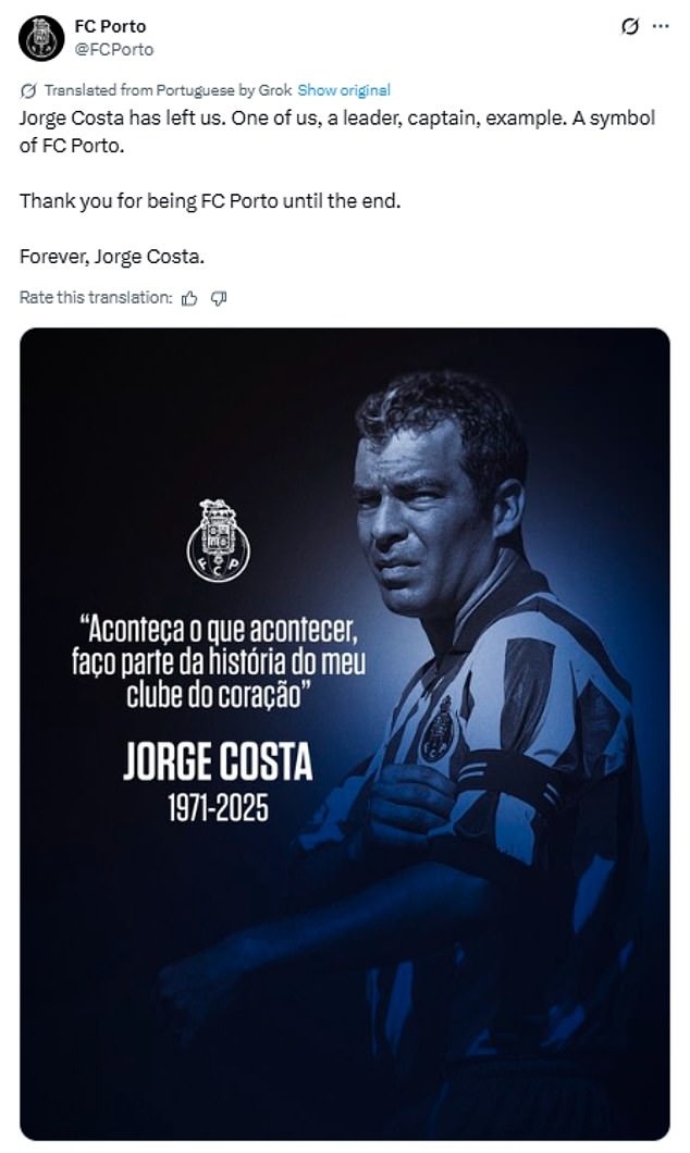 Jorge Costa dead at 53: Jose Mourinho's Champions League winning Porto ...