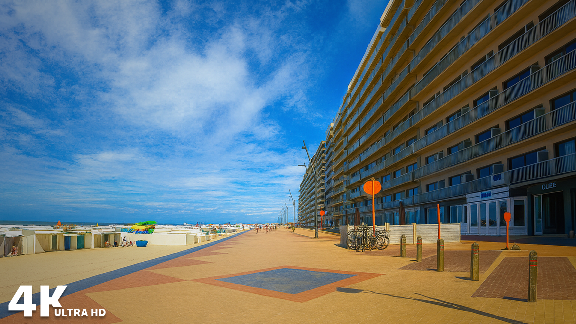 Wandeltocht op het Strand en de Promenade van Blankenberge in België (4K)