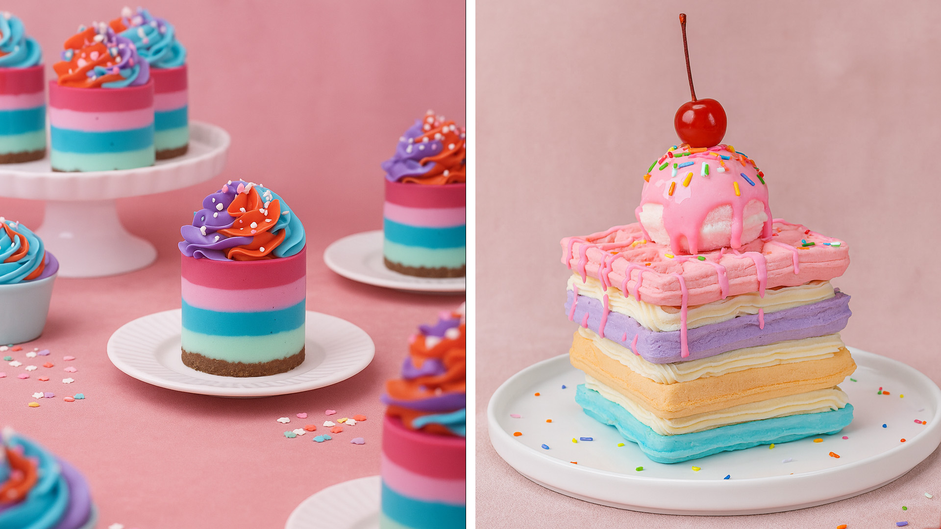 How to Make Layered Mini Cakes and Ice Cream Waffle Stack