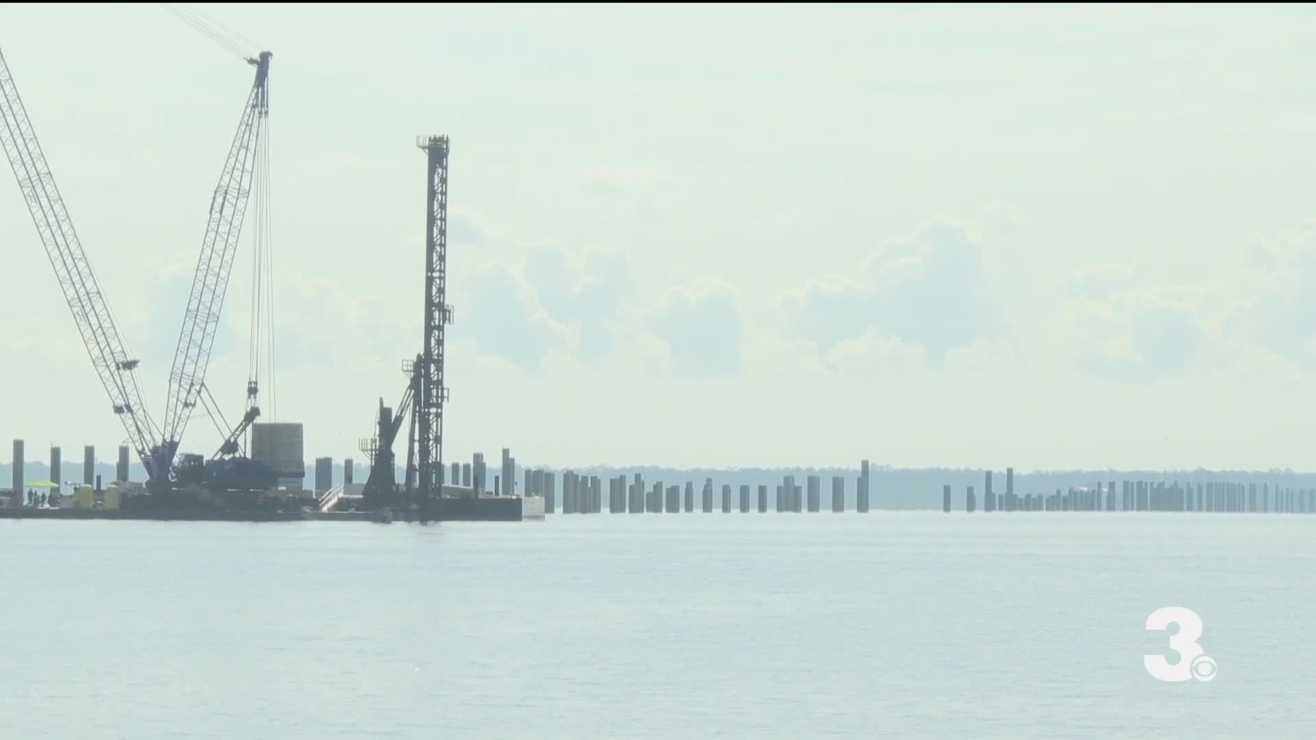 Progress at brand new Alligator River Bridge going well, pile driving ...