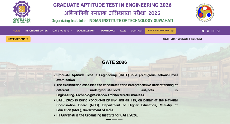 GATE 2026 website launched: Registration begins August 25; check ...