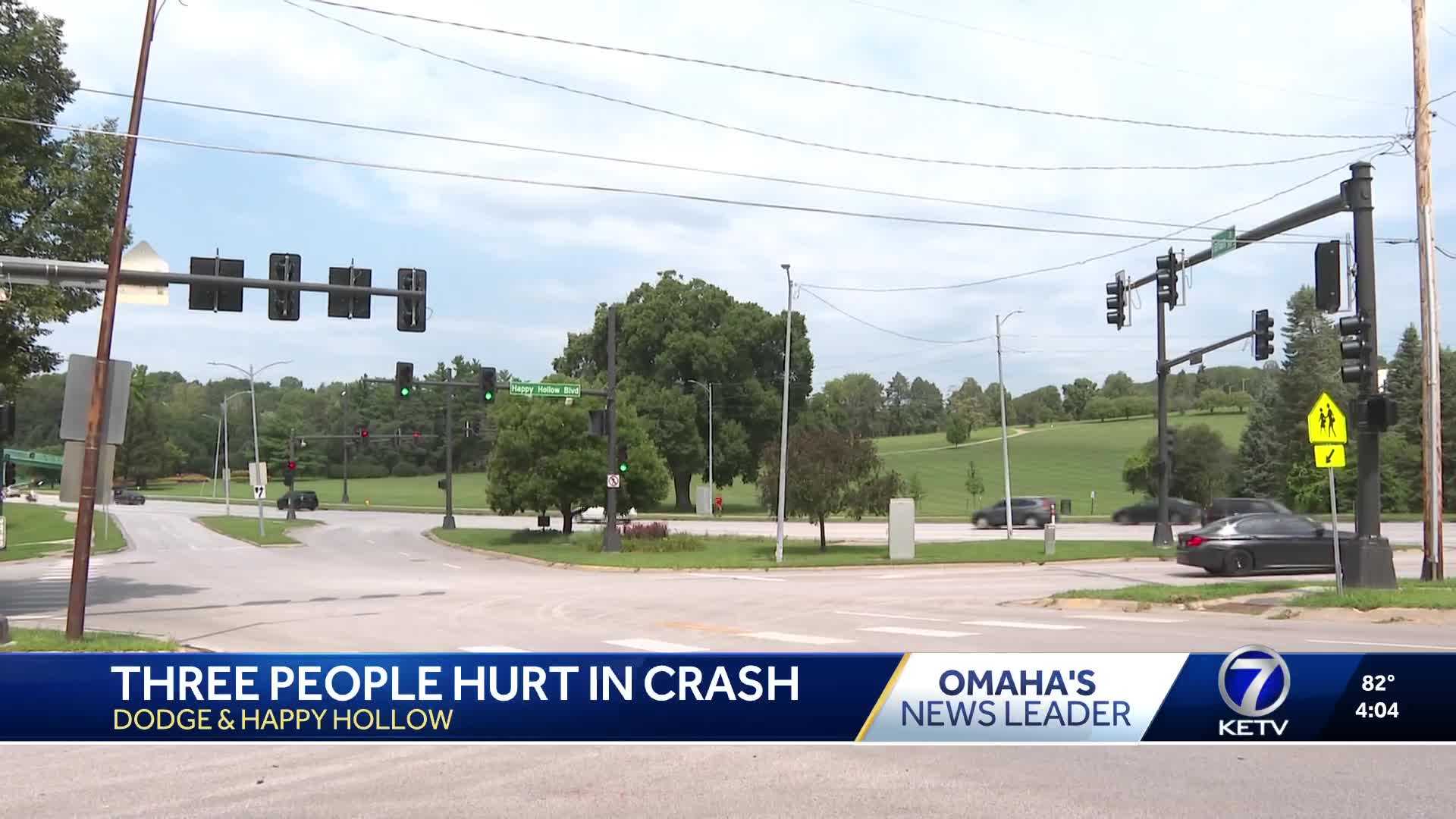Three people injured after crash in midtown Omaha