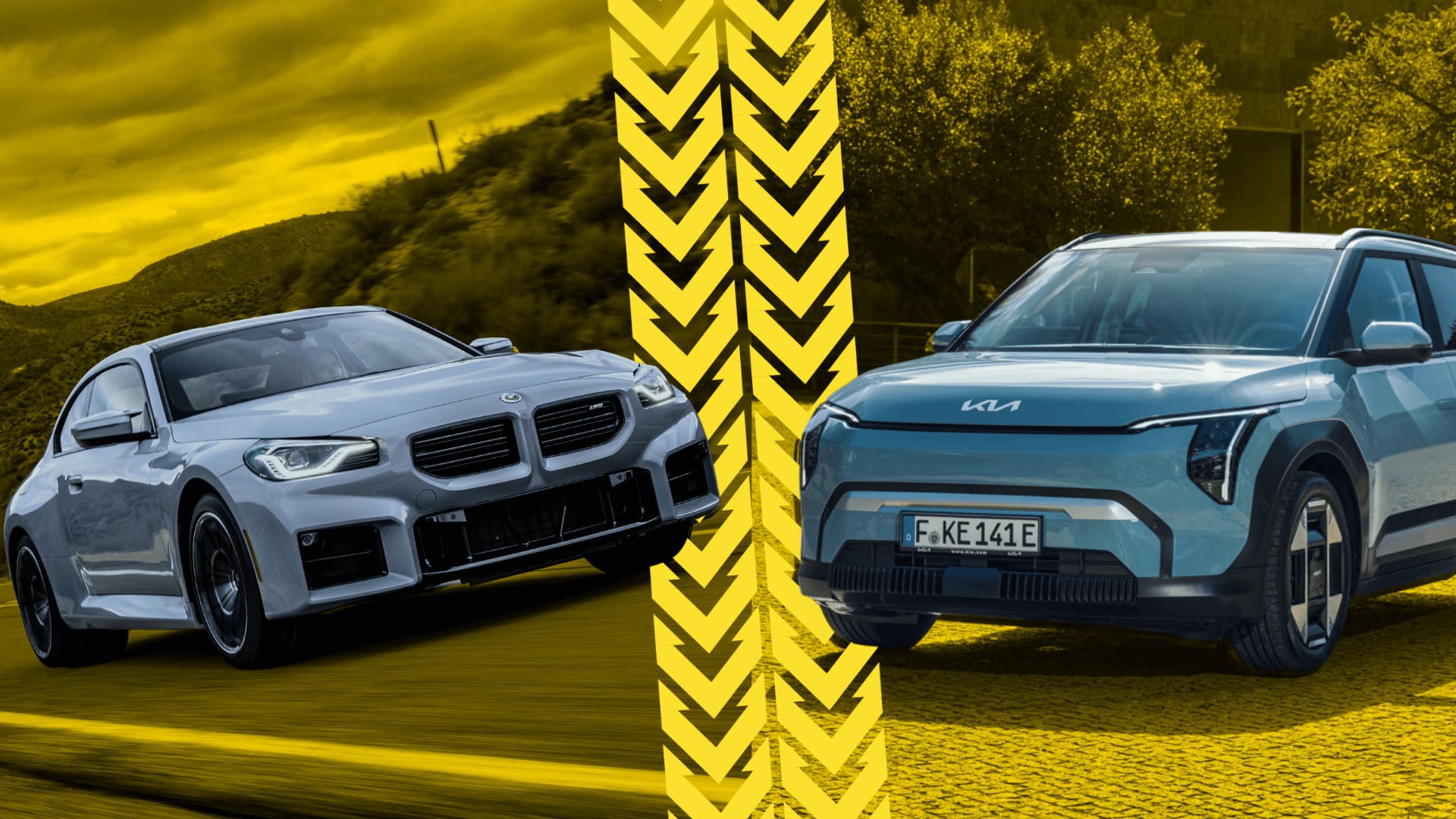 Kia EV3 versus BMW M2, Silent Precision versus Loud Power