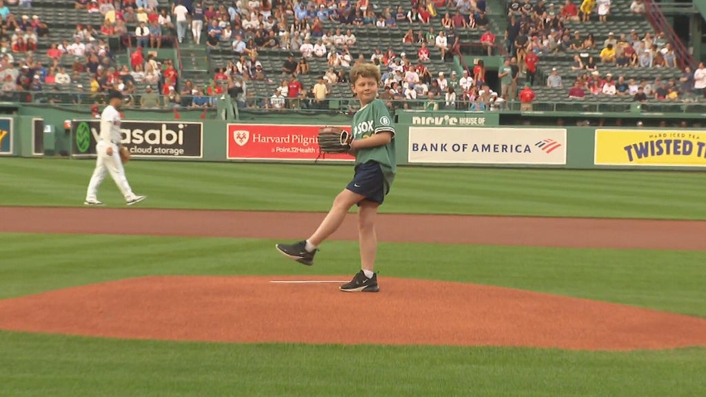 11-year-old boy bravely fighting cancer throws first pitch at Fenway Park
