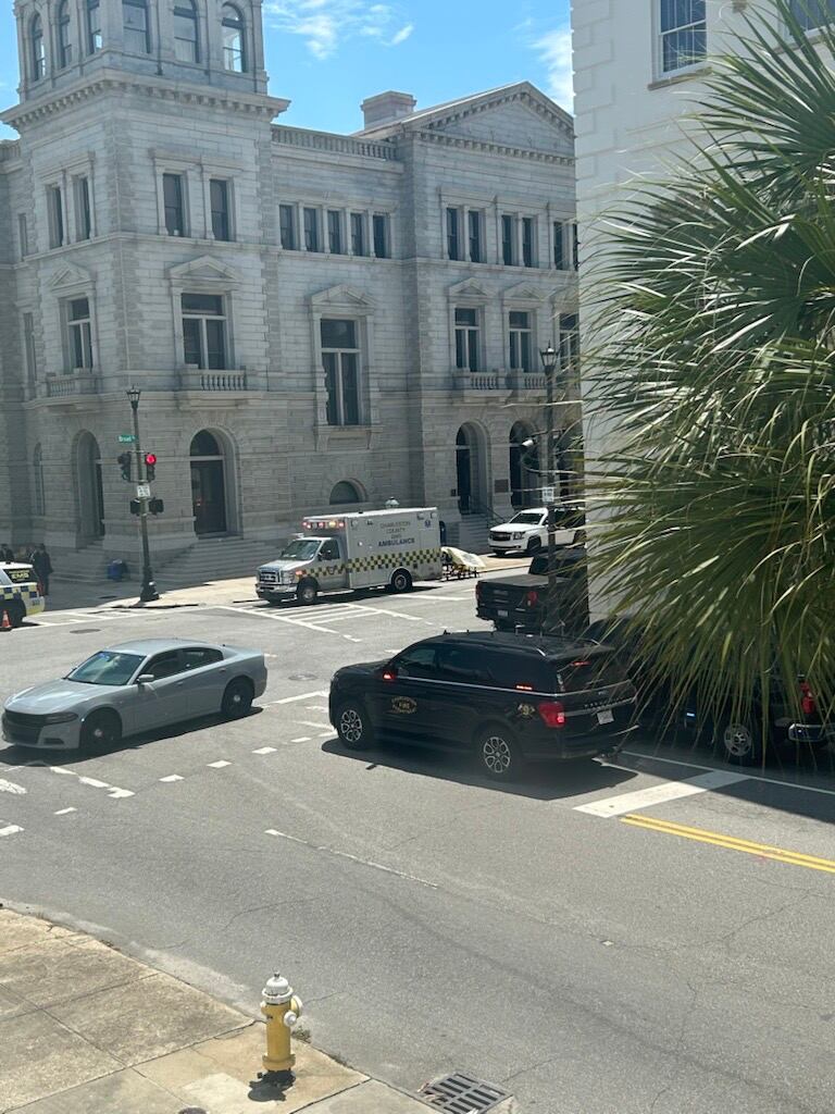 Law enforcement on scene of a suspicious package in downtown Charleston