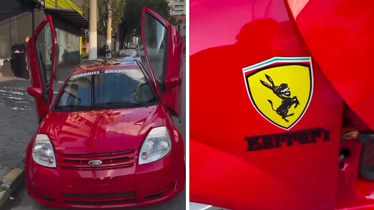 Superfan turns Ford Ka into Ferrari “Ka-rrari” with prancing donkey logo