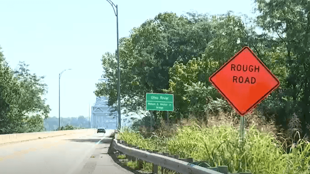 Rough road marks entry to Jackson County, W.Va., from Meigs County, Ohio