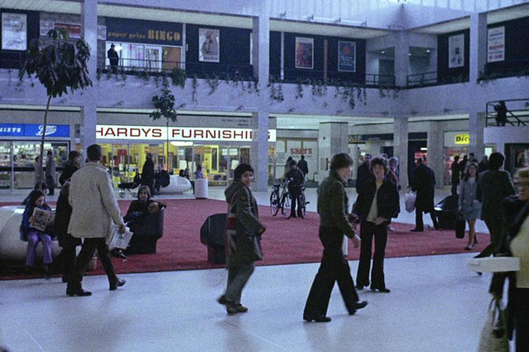 Inside 'science fiction' style shopping centre near Liverpool in the 70s
