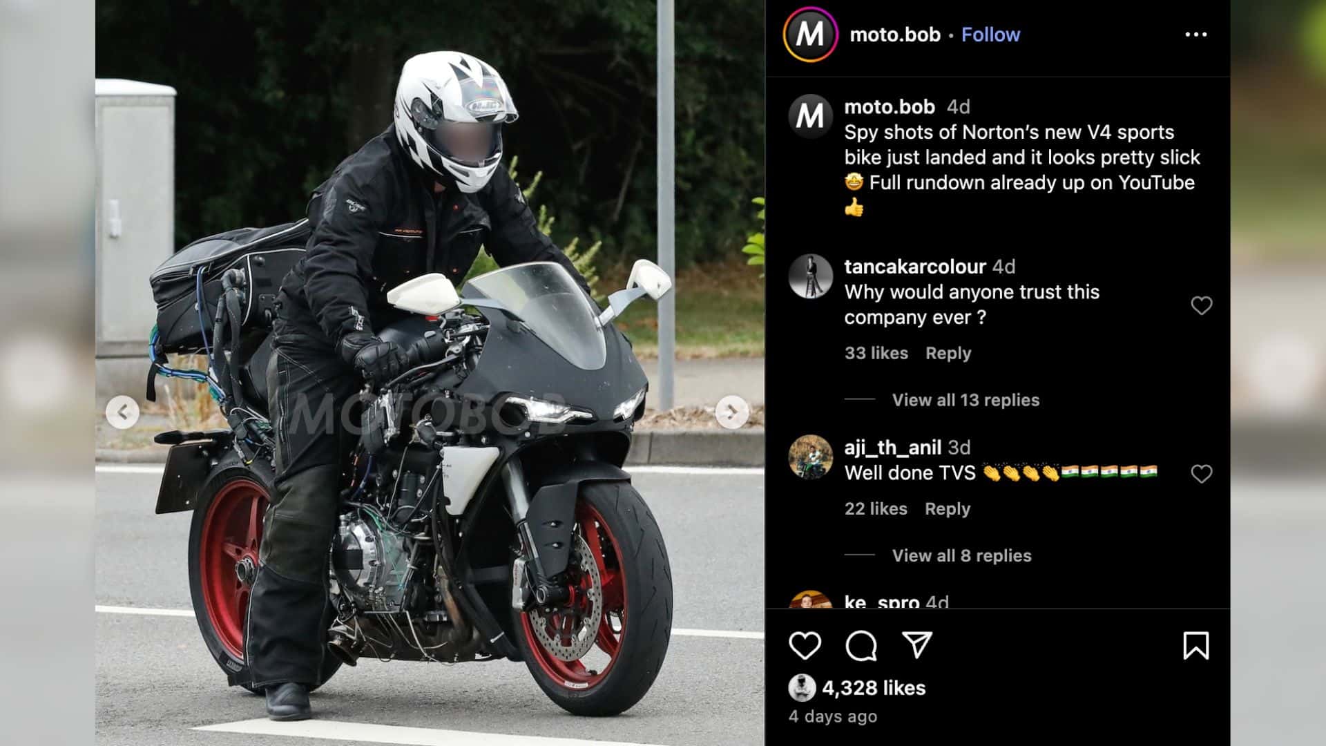 Norton’s Big Bad V4 Superbike Has Been Spotted Testing