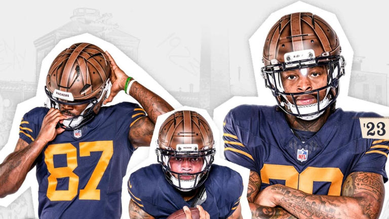 LOOK: Packers unveil throwback uniforms to 1923, complete with leather helmet look