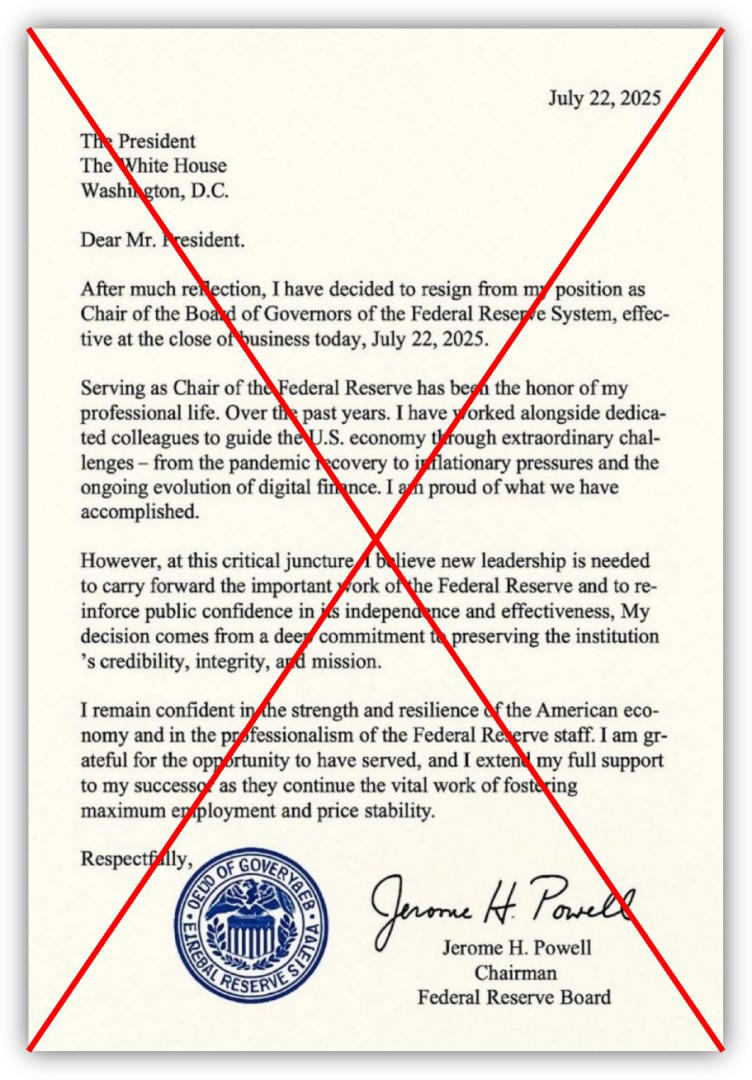 US conservatives spread fake Fed chair resignation letter online