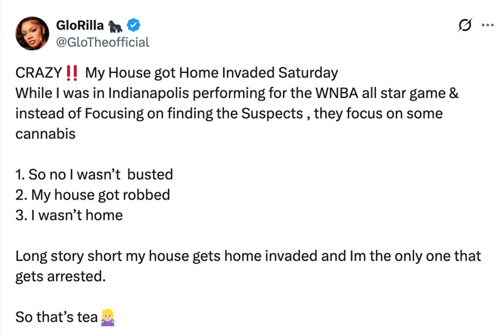 Rapper GloRilla busted for drug possession following break-in at ...